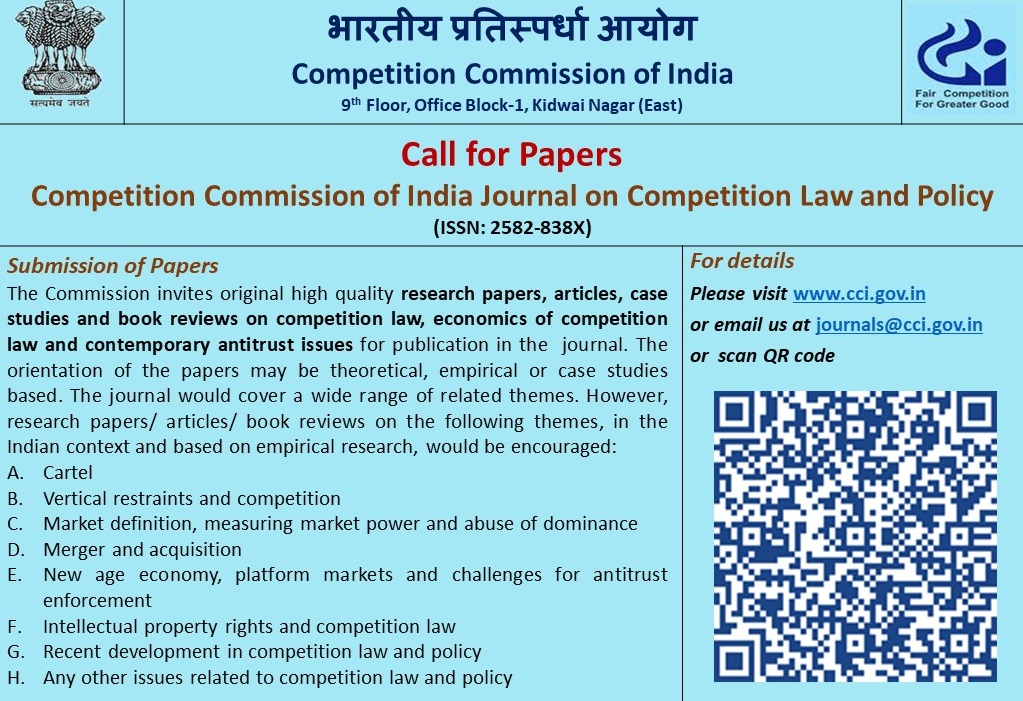 Call For Papers, CCI Journal On Competition Law And Policy
