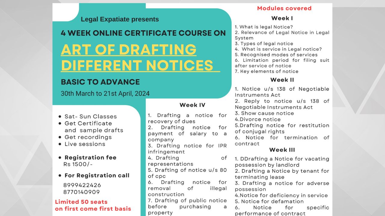 Legal Expatiate, Online Certificate Course, Notice