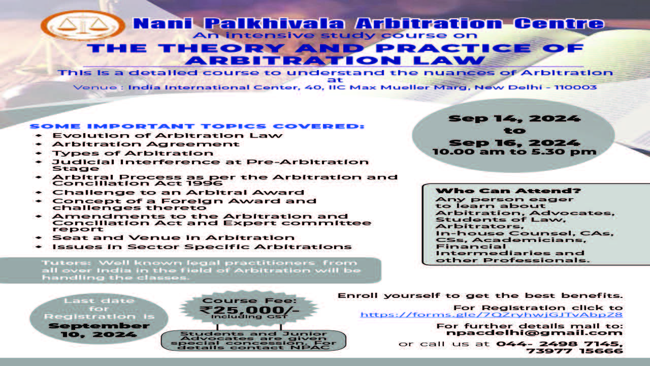 Nani Palkhivala Arbitration Centre, Study Course, Arbitration Law