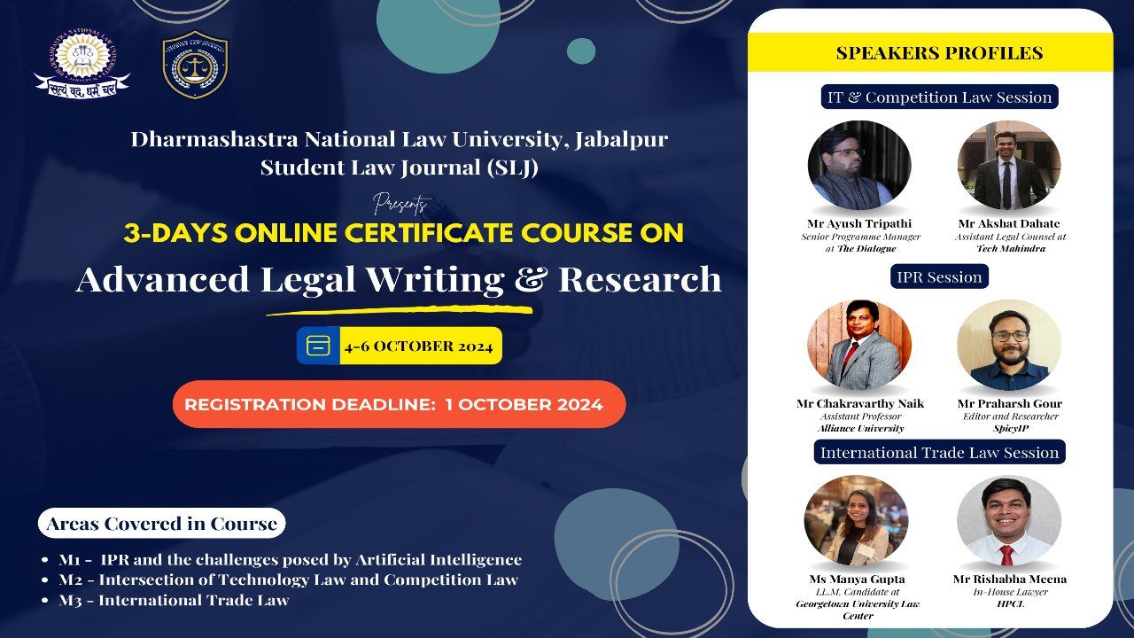 DNLU, SLJ, Certificate Course, Advanced Legal Writing & Research