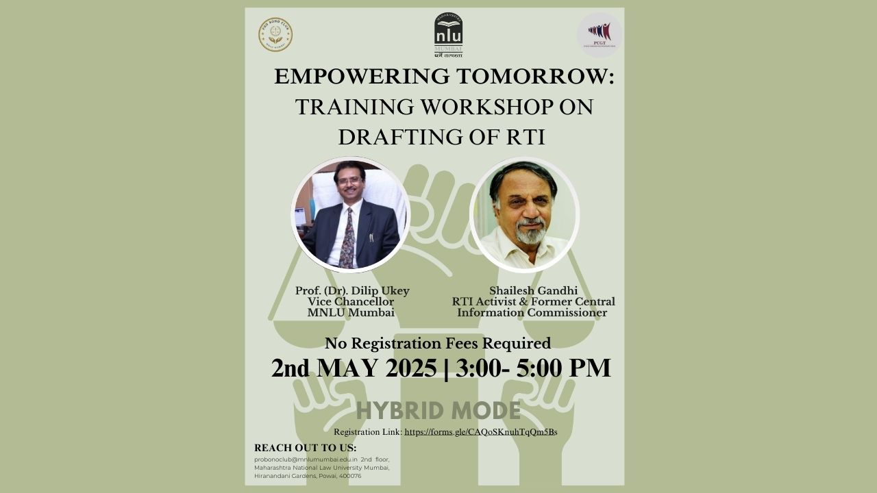 MNLU Mumbai, Pro Bono Club, RTI Drafting Workshop, Law School