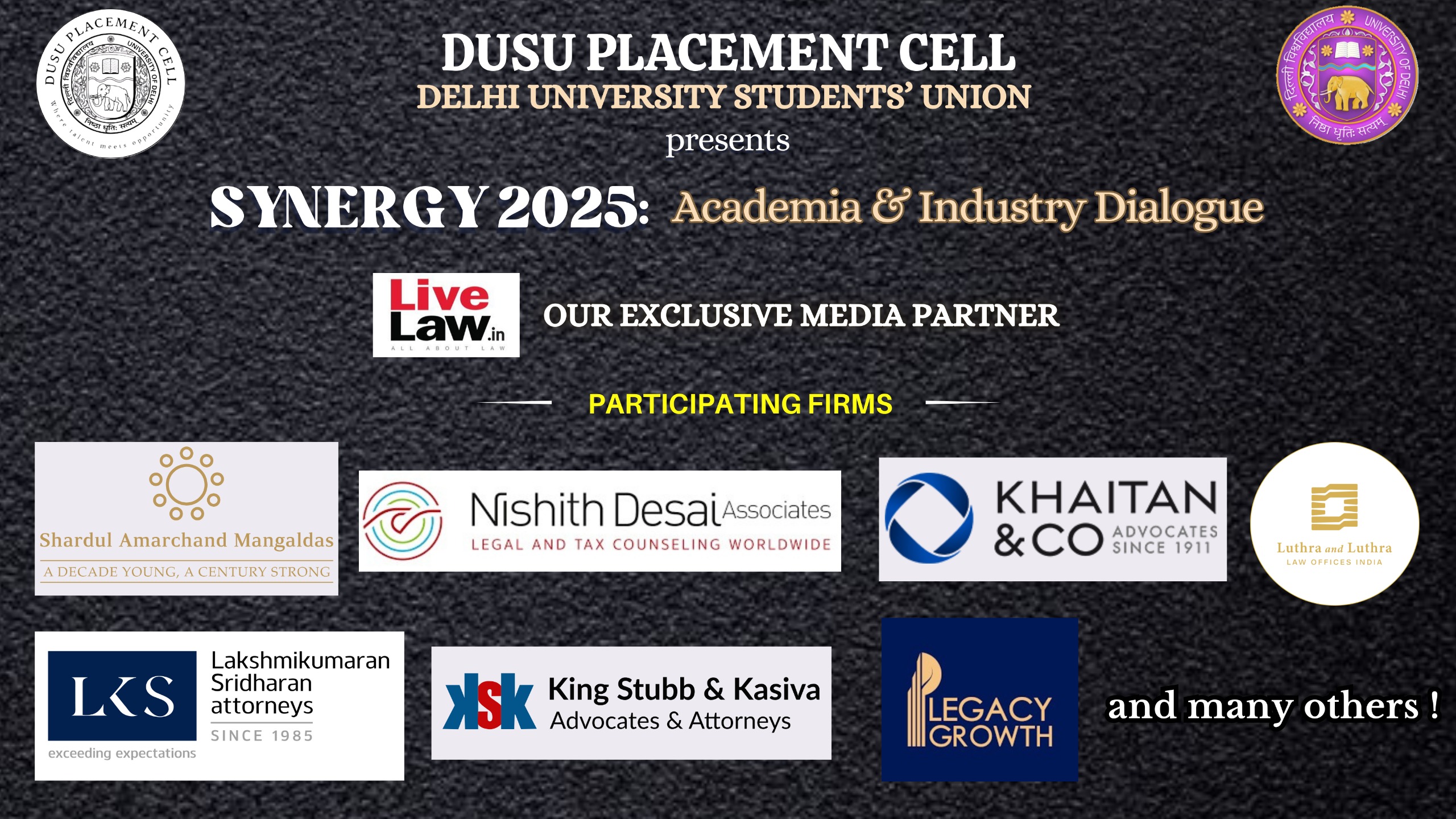 SYNERGY 2025, DUSU Placement Cell, Legal Academia, Delhi University