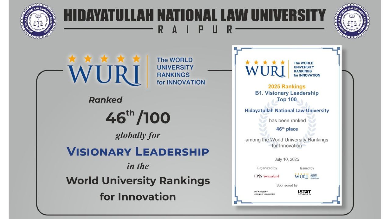 HNLU, 46th Global Rank, Visionary Leadership, 2025 WURI Rankings, Law ...