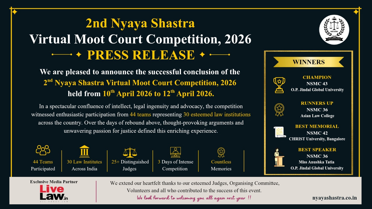 Nyaya Shastra Hosts 2nd Virtual Moot Court Competition 2026; JGU Team Wins