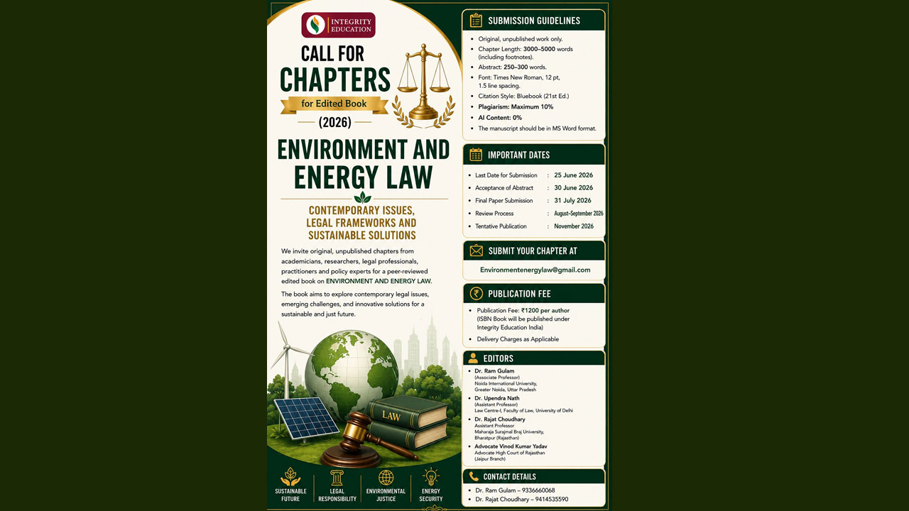 Call For Chapters | Edited Book On “Environment And Energy Law ...